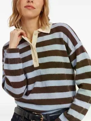 Chinti & Parker Striped Merino-wool Polo Top