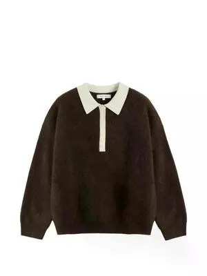Chinti & Parker Chocolate Contrast-collar Wool Polo Top