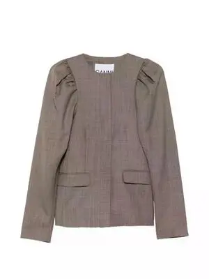 GANNI Wool Melange Puffy-sleeve Jacket