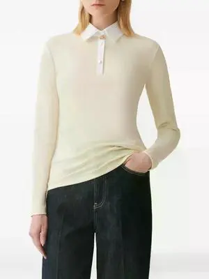 Fabiana Filippi Contrast-collar Long-sleeve Polo Shirt
