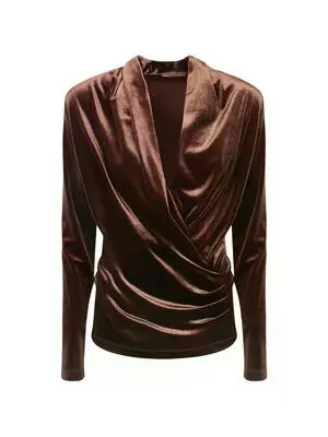 BLANCA VITA Draped Velvet Blouse - Brown