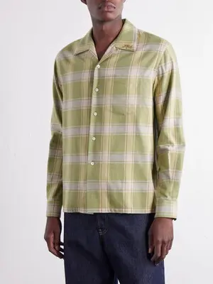JW Anderson Reversible-collar Logo-embroidered Checked Cotton-twill Shirt