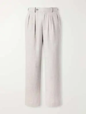 Blue Blue Japan Straight-leg Pleated Wool, Cotton And Yak-blend Twill Trousers - Ecru