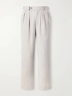 Blue Blue Japan Straight-leg Pleated Wool, Cotton And Yak-blend Twill Trousers - Neutrals