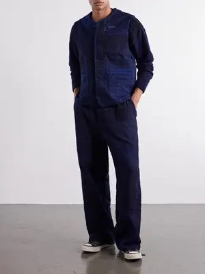 Blue Blue Japan Nenrin Patchwork Cotton-canvas Vest