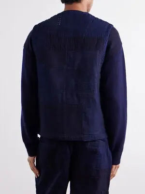 Blue Blue Japan Nenrin Patchwork Cotton-canvas Vest