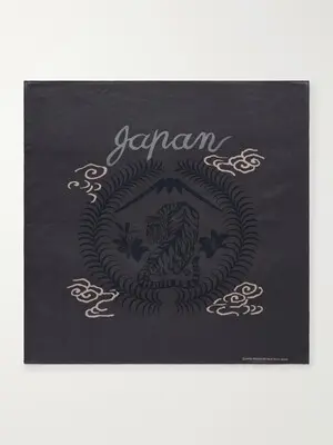 Blue Blue Japan Hana Ni Tora Printed Cotton Bandana - Black