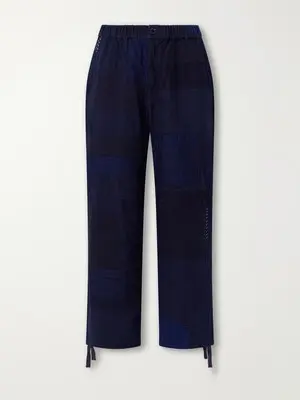 Blue Blue Japan Nenrin Wide-leg Drawstring Patchwork Cotton-sashiko Trousers
