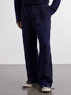 Blue Blue Japan Nenrin Wide-leg Drawstring Patchwork Cotton-sashiko Trousers