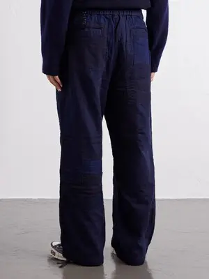 Blue Blue Japan Nenrin Wide-leg Drawstring Patchwork Cotton-sashiko Trousers