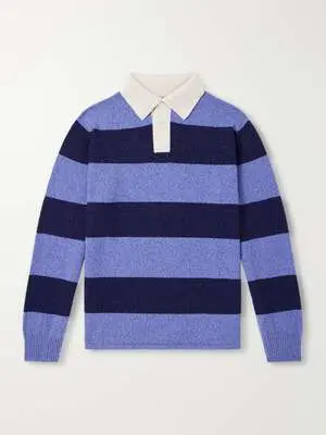 BEGG & CO. Hooped Cashmere Rugby Sweater - Blue