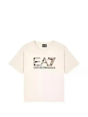 EA7 Logo-embroidered Cotton T-shirt - Neutrals