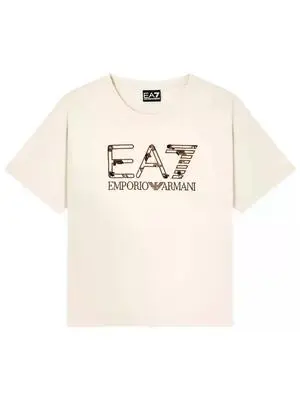 EA7 Logo-embroidered Cotton T-shirt - Neutrals