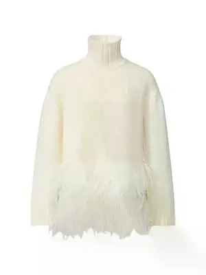 Fabiana Filippi Ostrich-feather-trim Ribbed-knit Sweater - Neutrals