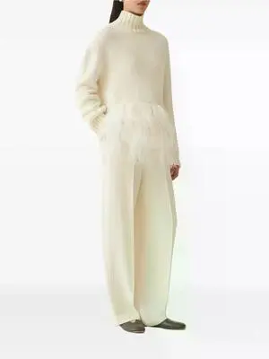 Fabiana Filippi Ostrich-feather-trim Ribbed-knit Sweater - Neutrals