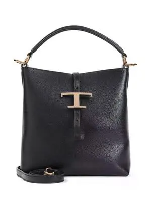 TOD'S T Timeless Leather Shoulder Bag - Black