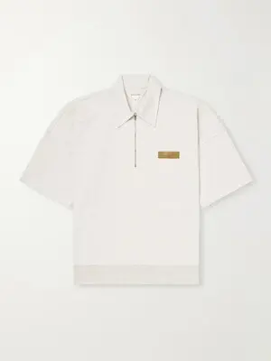 Bottega Veneta Intrecciato Leather-trimmed Cotton-jersey Polo Shirt - White