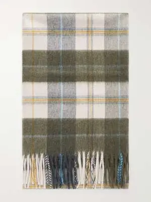 BEGG & CO. Arran Bennet Fringed Checked Cashmere Scarf - Beige