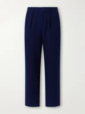 Blue Blue Japan Wide-leg Pleated Cotton-sashiko Trousers - Blue