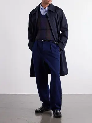Blue Blue Japan Wide-leg Pleated Cotton-sashiko Trousers - Blue