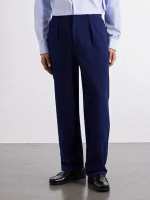 Blue Blue Japan Wide-leg Pleated Cotton-sashiko Trousers - Blue