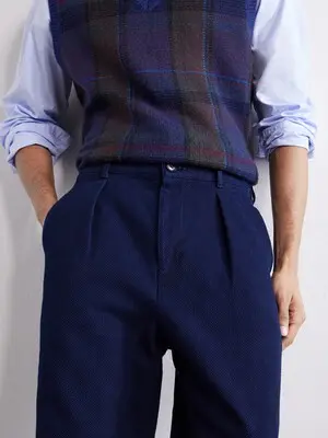 Blue Blue Japan Wide-leg Pleated Cotton-sashiko Trousers - Blue