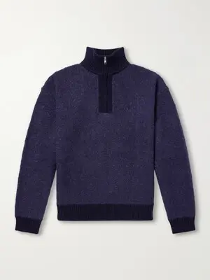 Aimé Leon Dore Wool-blend Felt Half-zip Sweater - Blue