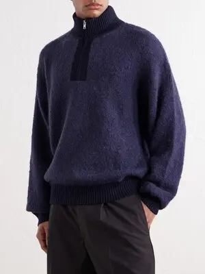 Aimé Leon Dore Wool-blend Felt Half-zip Sweater - Blue