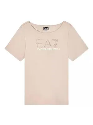 EA7 Rhinestone-embellished Logo-print T-shirt - Neutrals