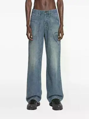 HUMAN MADE Logo-print Cotton Baggy Jeans - Blue