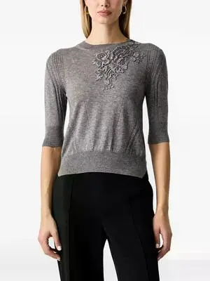 Ermanno Scervino Lace-appliqué Pointelle-knit Sweater - Grey