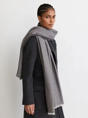 REISS Hallie Herringbone Scarf With Wool - Grey