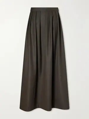 Giuliva Heritage Pleated Prince Of Wales Checked Herringbone Wool Midi Skirt - Gray