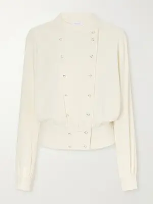 Rabanne Haut Double-breasted Crepe De Chine Blouse - Neutrals