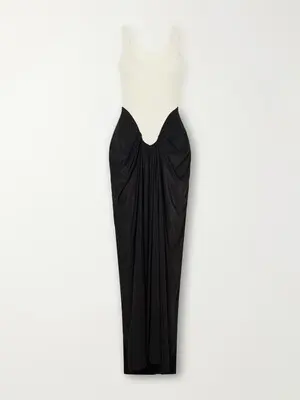 MAYGEL CORONEL Aria Ruched Two-tone Jersey Maxi Dress - Black