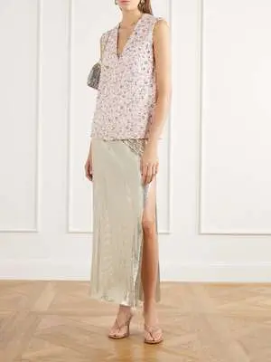 Rabanne Haut Bead And Sequin-embellished Crepe Blouse