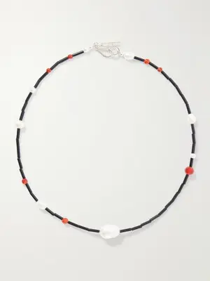 SOPHIE BUHAI Celestial Sterling Pearl, Carnelian And Onyx Beaded Necklace - Silver