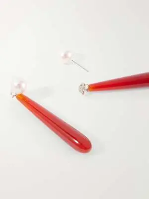 SOPHIE BUHAI Angelyne Medium Sterling Silver, Carnelian And Pearl Earrings