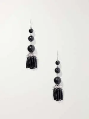 SOPHIE BUHAI Triplet Flamenco Tiered Sterling Silver And Onyx Beaded Earrings - Black