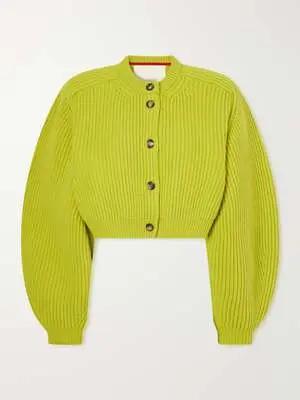 RÙADH The Cadogan Cropped Ribbed Cashmere Cardigan - Chartreuse