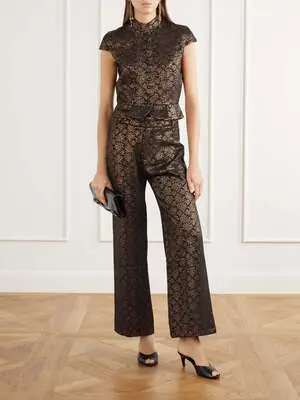 DESTREE Amoako Peplum Floral-jacquard Brocade Blouse