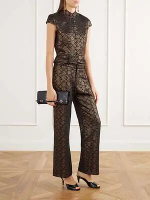 DESTREE Yoshitomo Pintucked Brocade Straight-leg Pants