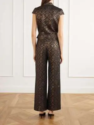 DESTREE Yoshitomo Pintucked Brocade Straight-leg Pants