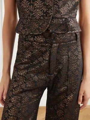 DESTREE Yoshitomo Pintucked Brocade Straight-leg Pants