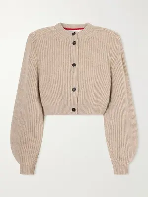 RÙADH The Cadogan Cropped Ribbed Cashmere Cardigan - Neutrals
