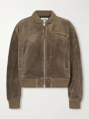 ARMA Elysia Rib-trimmed Suede Bomber Jacket - Brown
