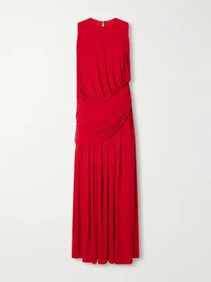 ABADIA Mila Draped Gathered Stretch-jersey Gown - Red