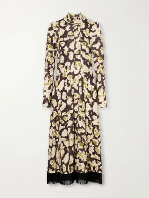 Cara Cara Troy Floral-print Fringe-trimmed Cotton-blend Jersey Midi Dress - Multi