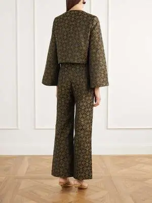 DESTREE Yoshitomo Pintucked Floral-jacquard Wide-leg Pants