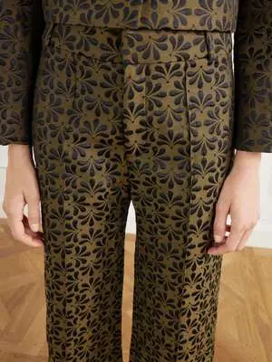 DESTREE Yoshitomo Pintucked Floral-jacquard Wide-leg Pants